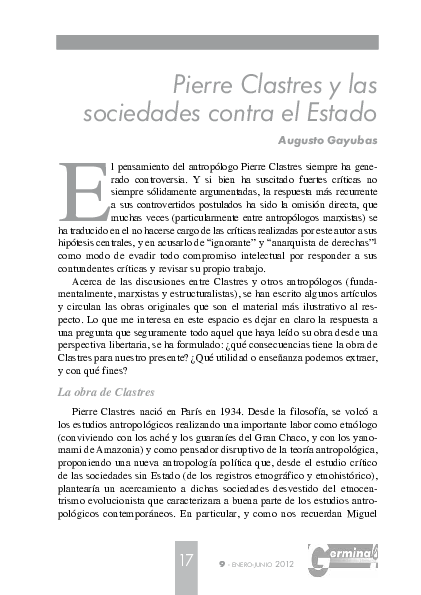 (PDF) Pierre Clastres y las sociedades contra el Estado