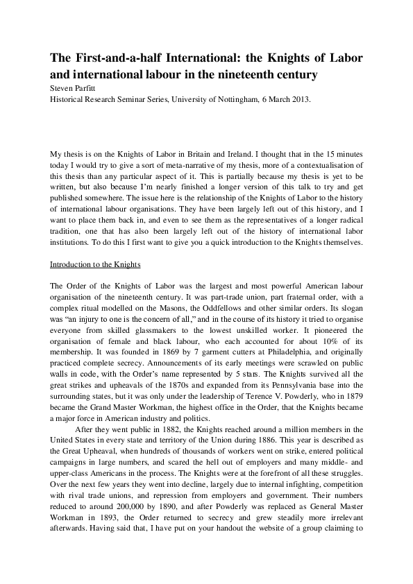 (PDF) The First-and-a-half International: The Knights of Labor and ...