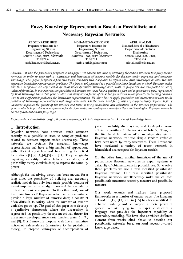 (PDF) Fuzzy Knowledge Representation Based on Possibilistic and Necessary Bayesian Networks