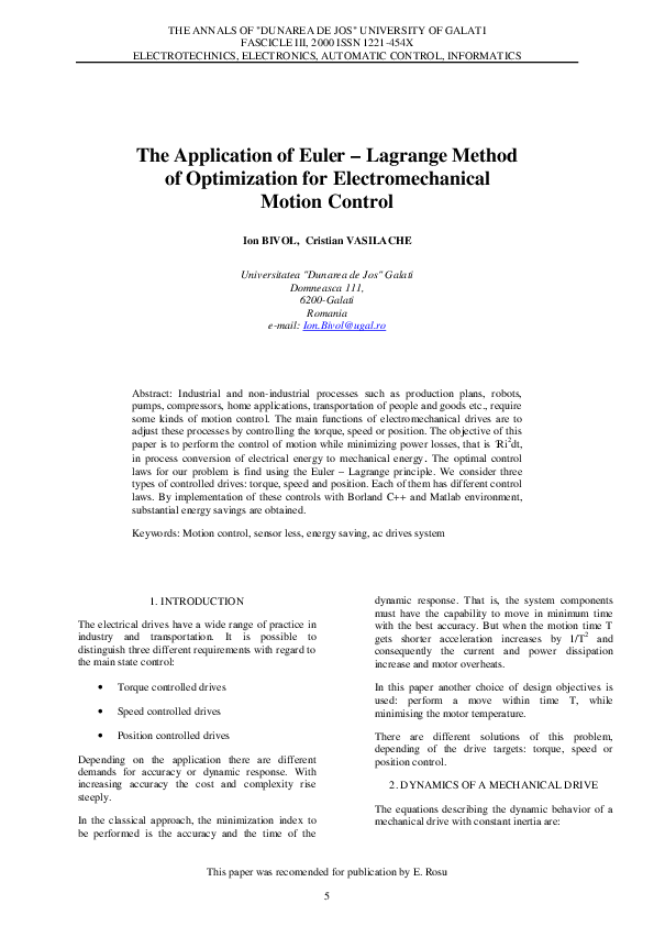 Pdf The Application Of Euler Lagrange Method Of Optimization For