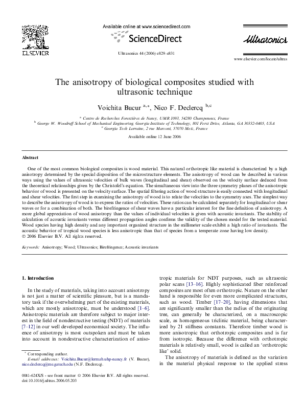 (PDF) The anisotropy of biological composites studied with ultrasonic ...