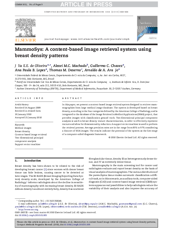 Pdf Mammosys A Content Based Image Retrieval System Using Breast Density Patterns