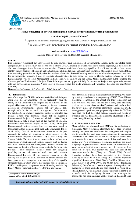 (PDF) Risks clustering in environmental projects (Case study ...
