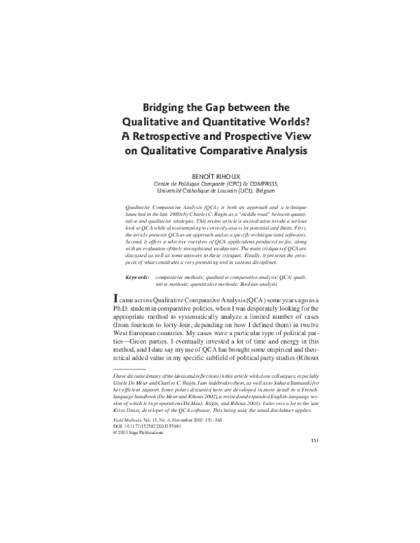 (PDF) Bridging the Gap Between the Qualitative and Quantitative Worlds? A Retrospective and ...