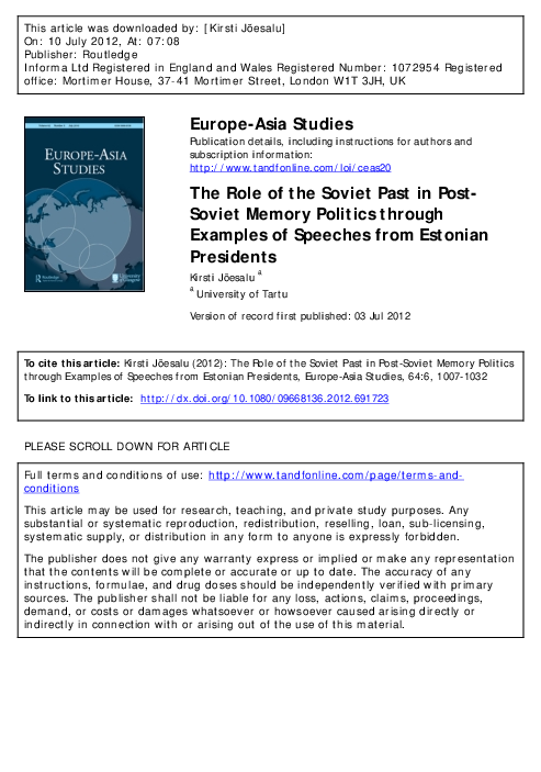 (PDF) The Role of the Soviet Past in Post-Soviet Memory Politics ...