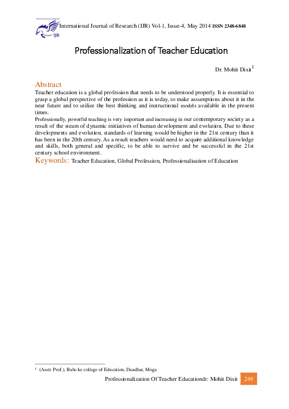 (PDF) Professionalization of Teacher Education