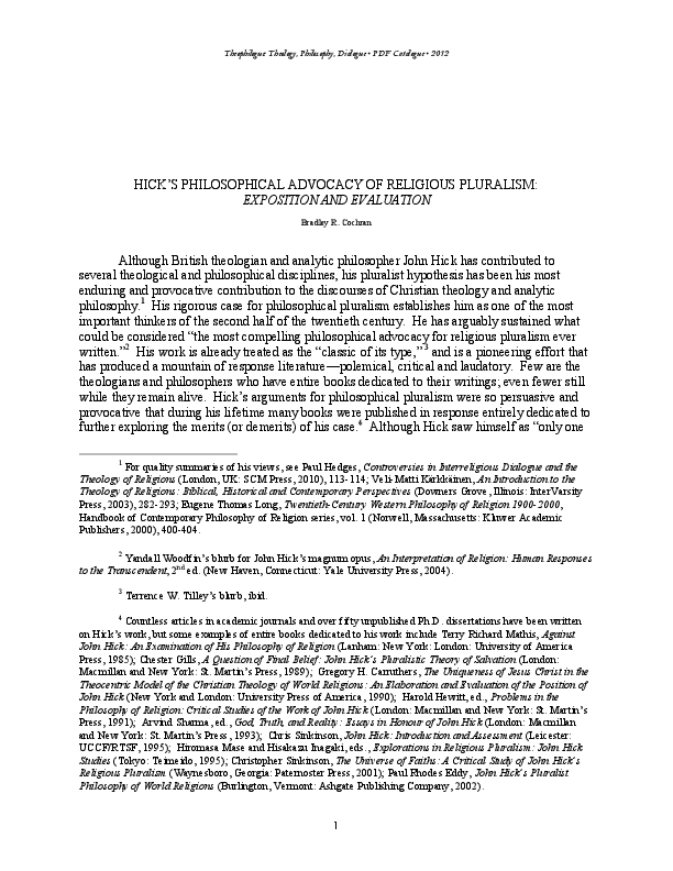 (PDF) John Hick's Philosophical Advocacy of Religious Pluralism ...