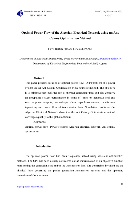 (PDF) Optimal Power Flow of the Algerian Electrical Network using an ...