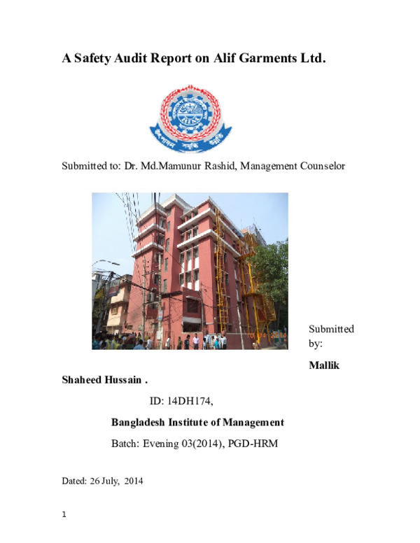 (DOC) A Safety Audit Report on Alif Garments Ltd