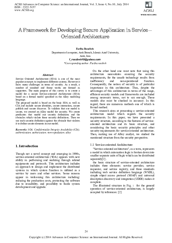 Pdf A Framework For Developing Secure Application In Service