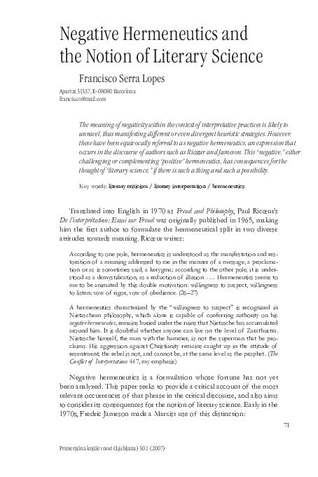 (PDF) Negative Hermeneutics and the Notion of Literary Science