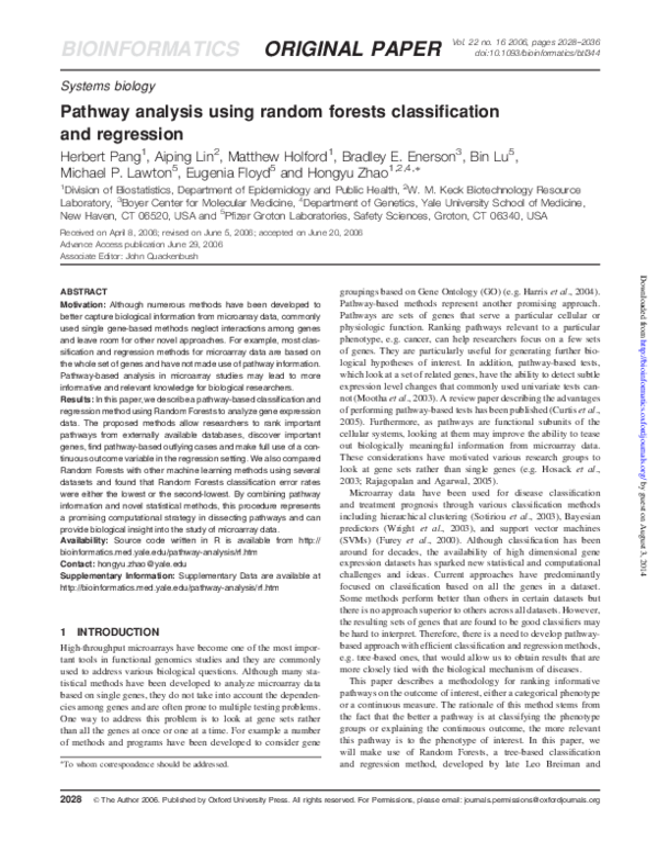 (PDF) Pathway analysis using random forests classification and regression