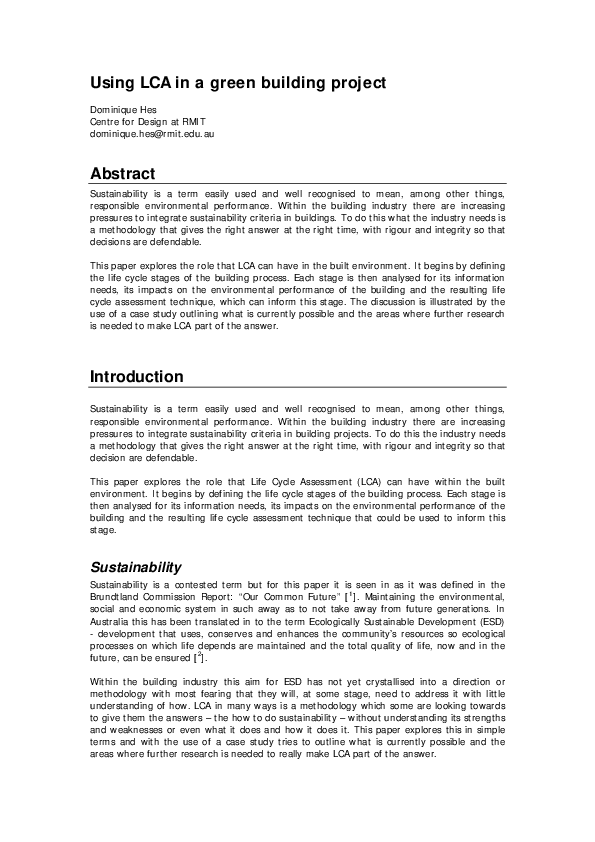 (PDF) Using LCA In a Green Building Project