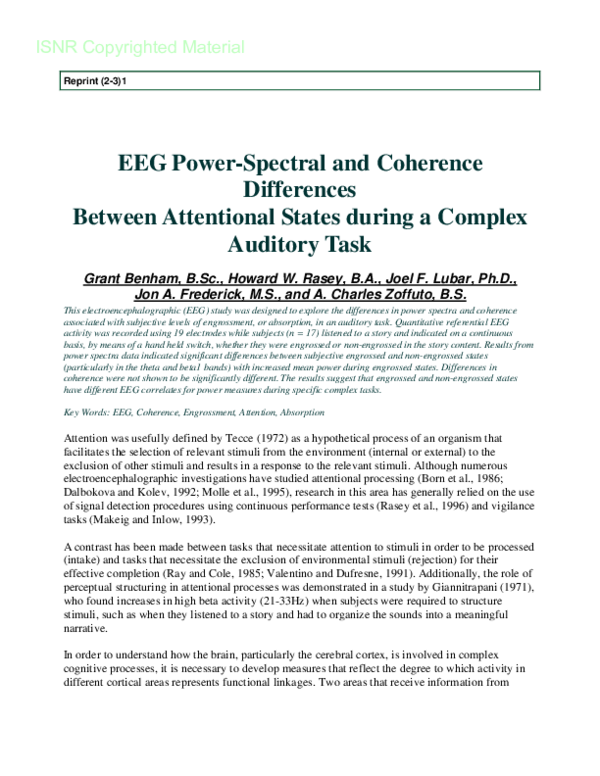 (PDF) EEG Power-Spectral and Coherence Differences Between Attentional ...