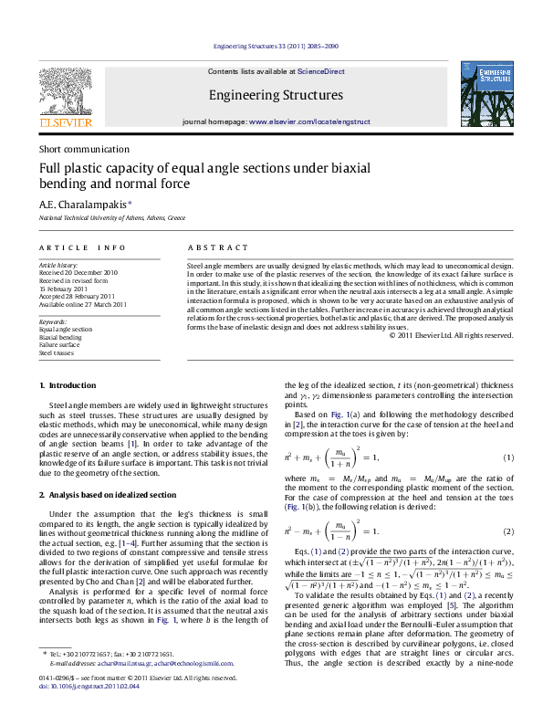(PDF) Full plastic capacity of equal angle sections under biaxial bending and normal force