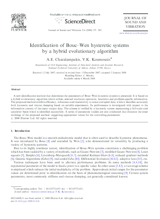 (PDF) Identification of Bouc Wen hysteretic systems by a hybrid evolutionary algorithm