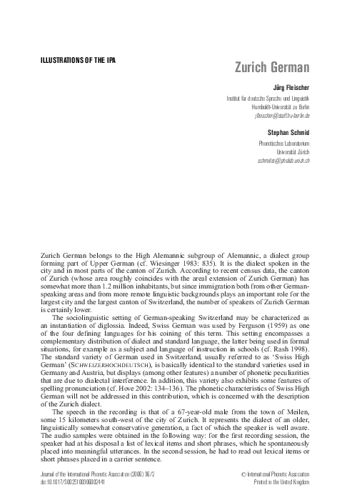 (PDF) ILLUSTRATIONS OF THE IPA: Zurich German