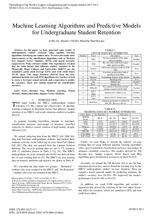 (PDF) Machine Learning Algorithms and Predictive Models for ...