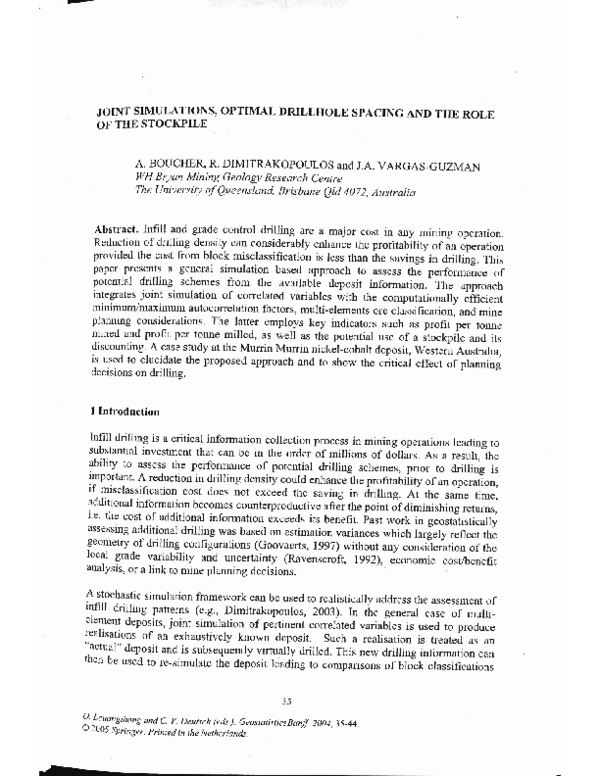 (PDF) Joint Simulations, Optimal Drillhole Spacing and the Role of the Stockpile