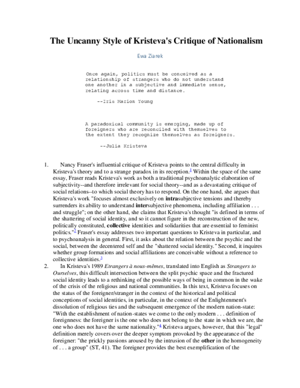 (PDF) The Uncanny Style of Kristeva's Critique of Nationalism