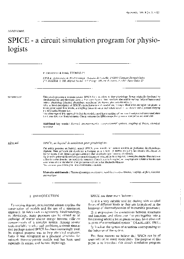 (PDF) SPICE-a Circuit Simulation Program for Physiologists