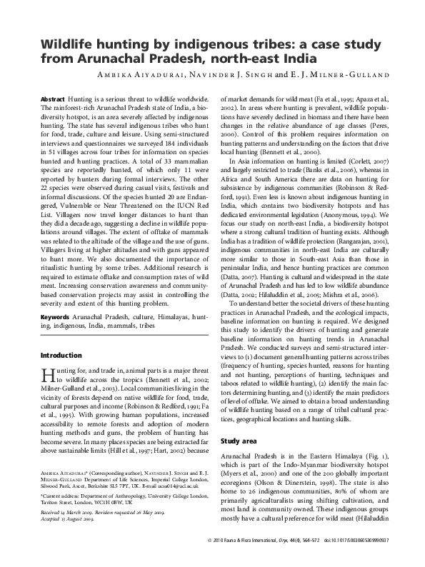 (PDF) Wildlife hunting by indigenous tribes: a case study from ...