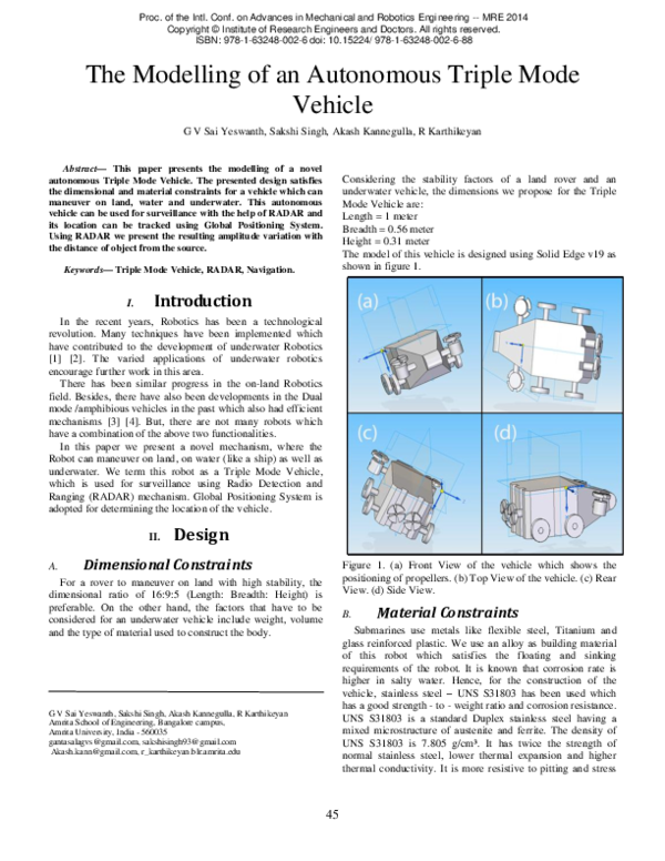 (PDF) The Modelling of an Autonomous Triple Mode Vehicle