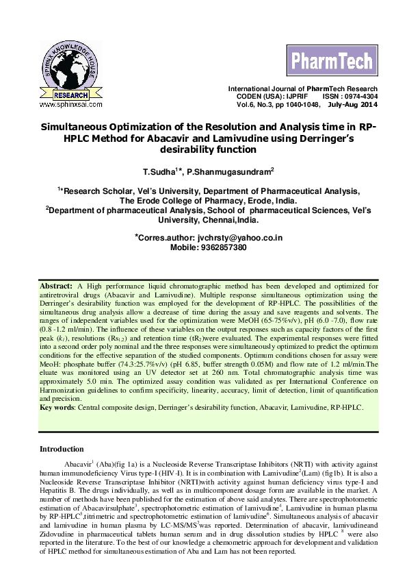 (PDF) Simultaneous Optimization of the Resolution and Analysis time in RP- HPLC Method for ...