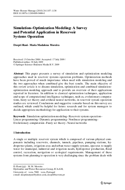 Pdf Simulationoptimization Modeling A Survey And Potential