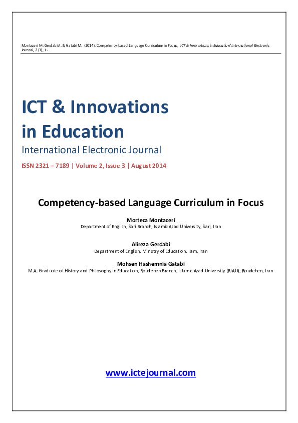 (PDF) [citation] Competency-based language curriculum. Montazeri et al ...
