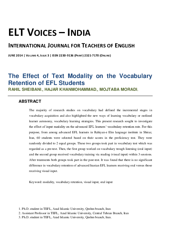 (PDF) [citation] Text Modality and Vocabulary Retention (2014 ...