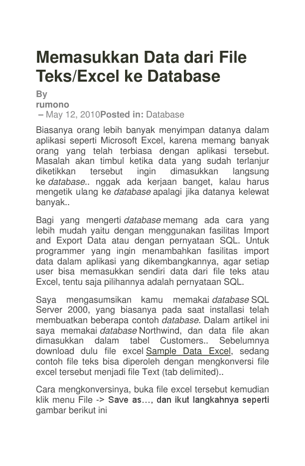 (DOC) Memasukkan Data dari File Teks/Excel ke Database By rumono
