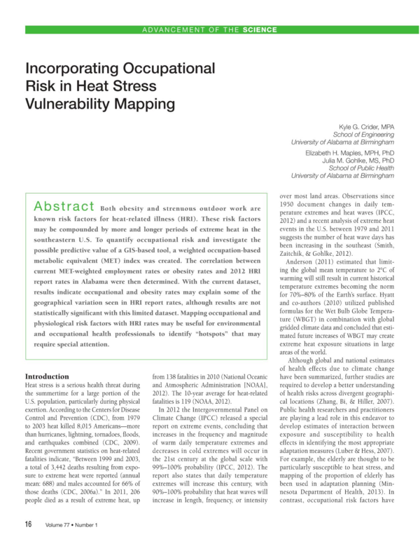 (PDF) Incorporating Occupational Risk in Heat Stress Vulnerability Mapping