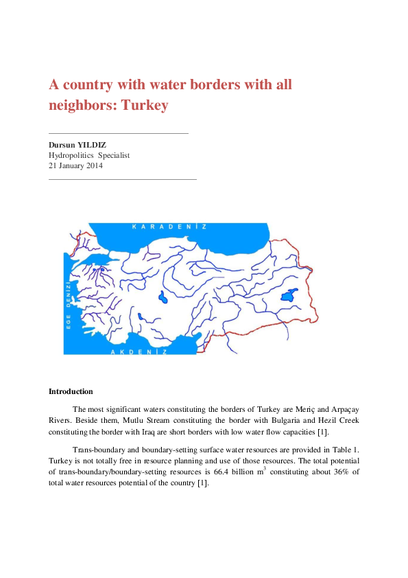 (DOC) A country with water borders with all neighbors: Turkey