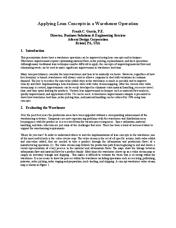 (PDF) Applying Lean Concepts in a Warehouse Operation