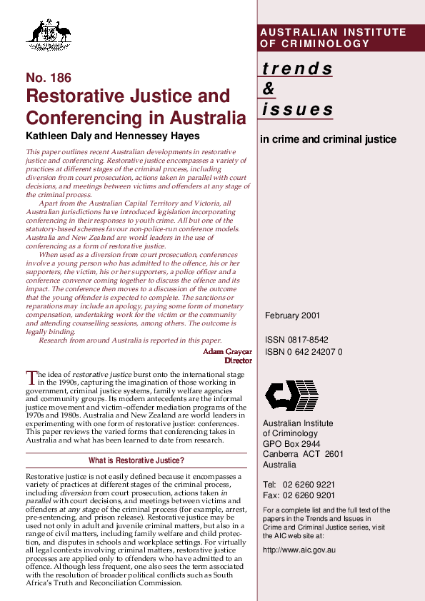 (PDF) Restorative Justice and Conferencing in Australia