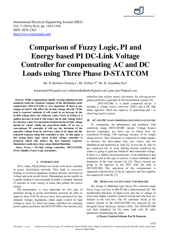 (PDF) Comparison of Fuzzy Logic, PI and Energy based PI DC-Link Voltage Controller for ...