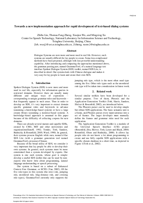 Pdf Towards A New Implementation Approach For Rapid Development Of Text Based Dialog Systems