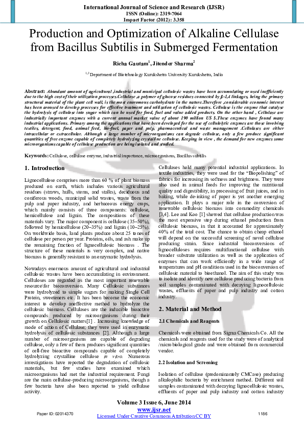 (PDF) Licensed Under Creative Commons Attribution CC BY Production and Optimization of Alkaline ...