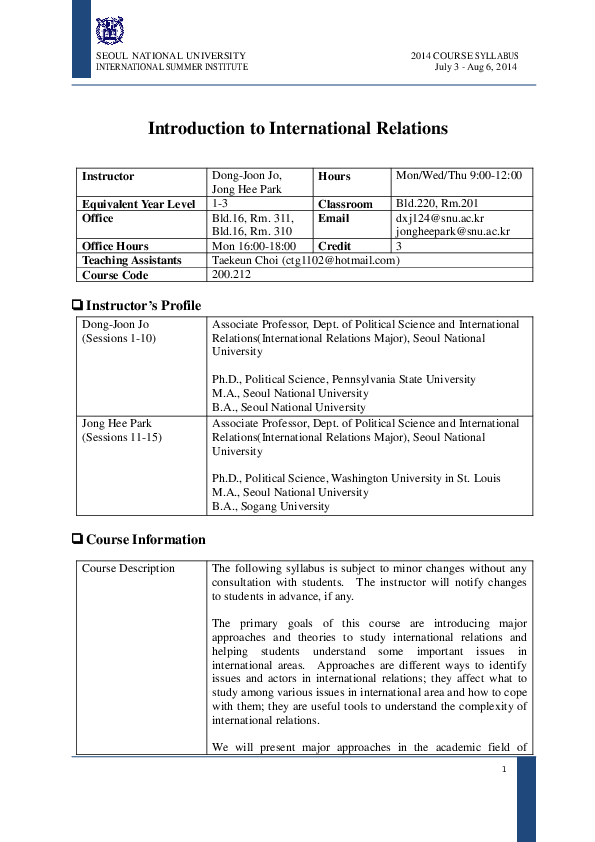 (PDF) Introduction to International Relations