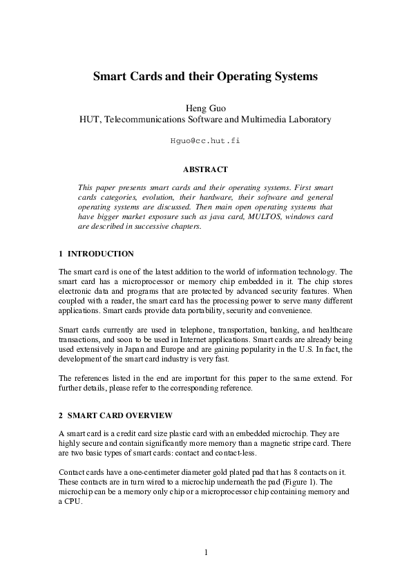 (PDF) Smart Cards and their Operating Systems