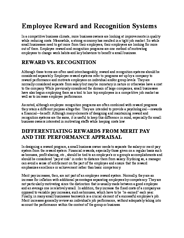 (DOC) Employee Reward and Recognition Systems