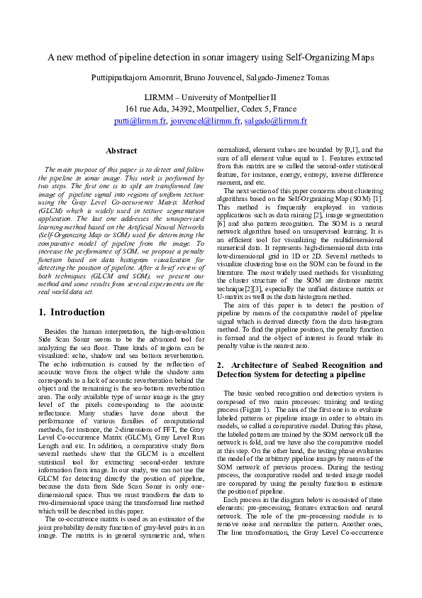 (PDF) A new method of pipeline detection in sonar imagery using self-organizing maps