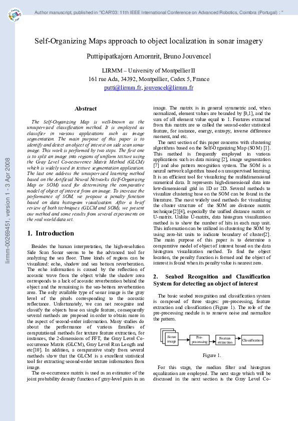 Pdf Self Organizing Maps Approach To Object Localization In Sonar Imagery