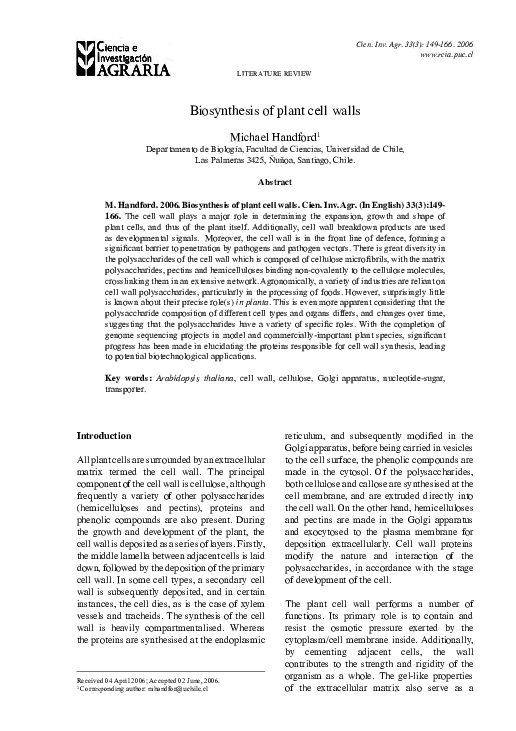 (PDF) Biosynthesis of Plant Cell Walls