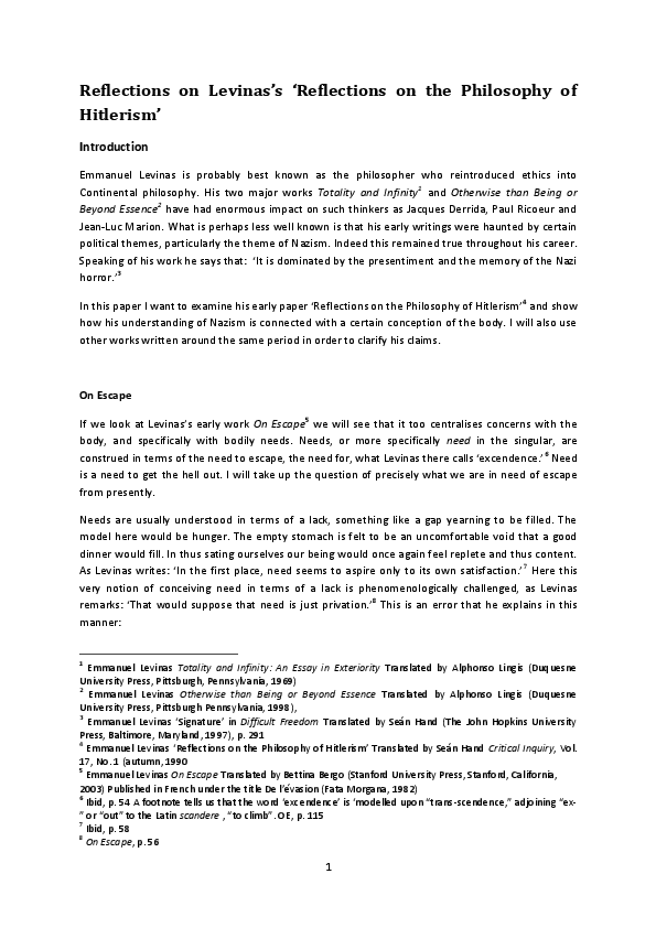 (DOC) Reflections on Levinas’s ‘Reflections on the Philosophy of Hitlerism’