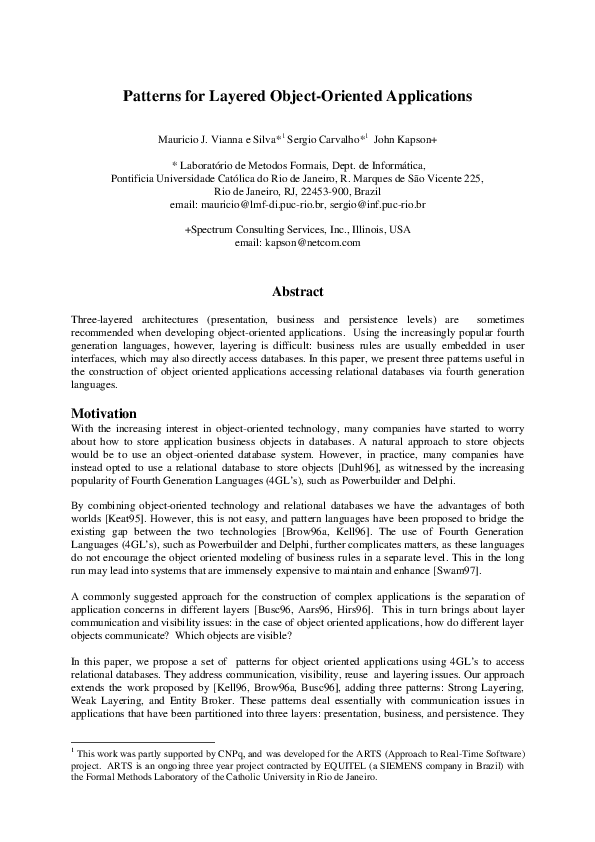 (PDF) Patterns for Layered Object-Oriented Applications