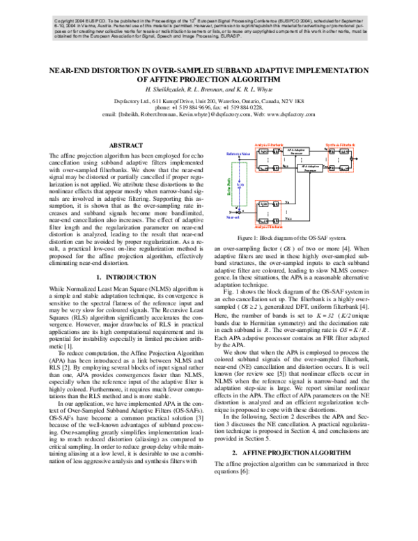 Pdf Near End Distortion In Over Sampled Subband Adaptive Implementation Of Affine Projection