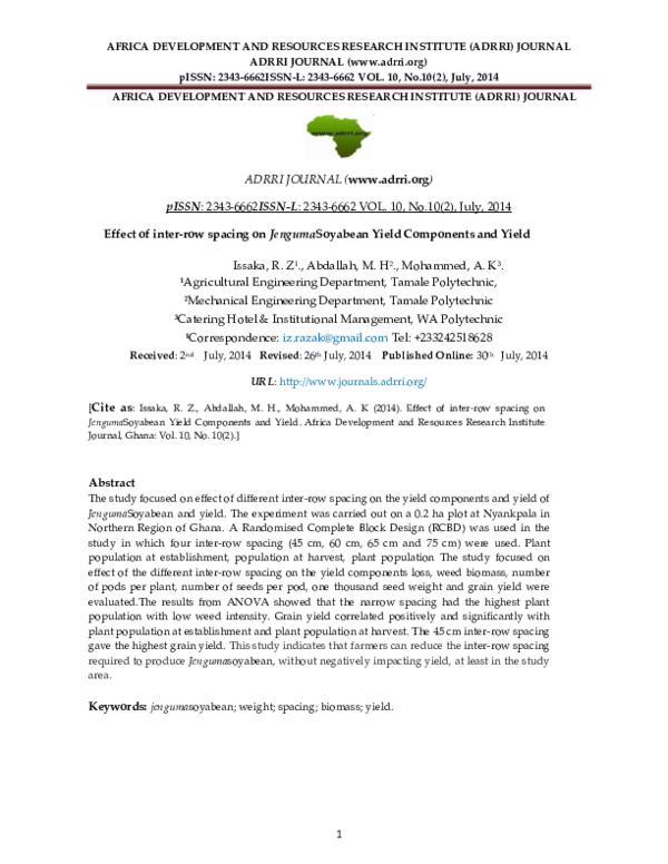 Pdf Effect Of Inter Row Spacing On Jengumasoyabean Yield Components And Yield