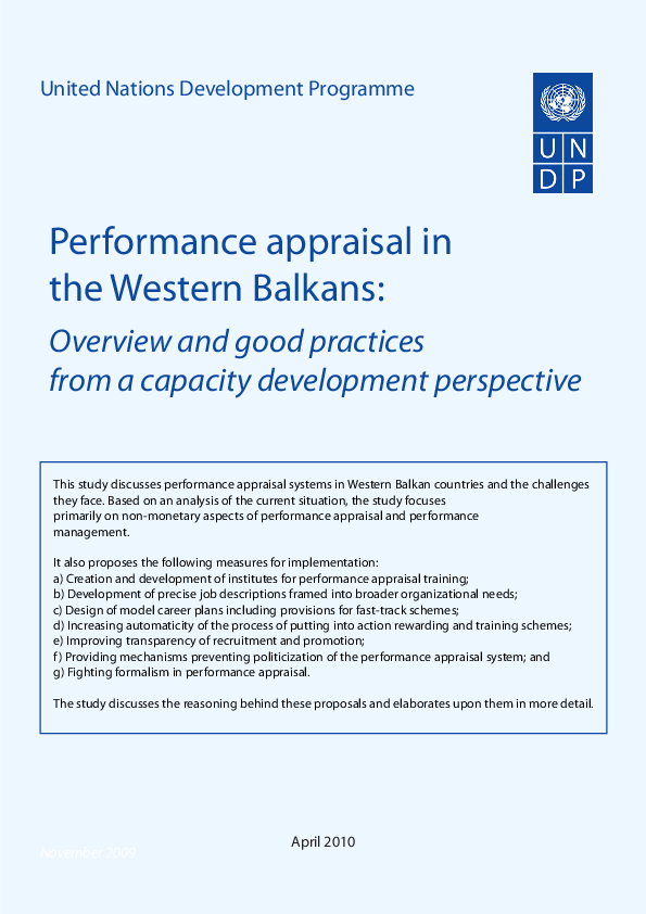Performance Appraisal in the Western Balkan: Overview and Good Practices from a Capacity ...